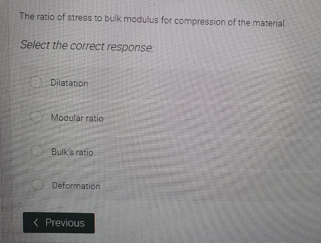 Solved The ratio of stress to bulk modulus for compression | Chegg.com