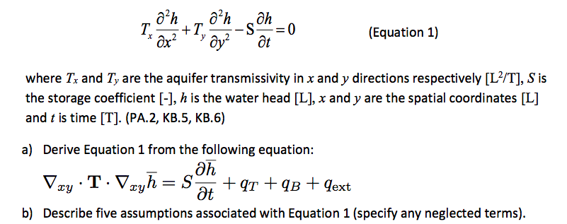 (Equation 1) ot where Tr and Ty are the aquifer | Chegg.com