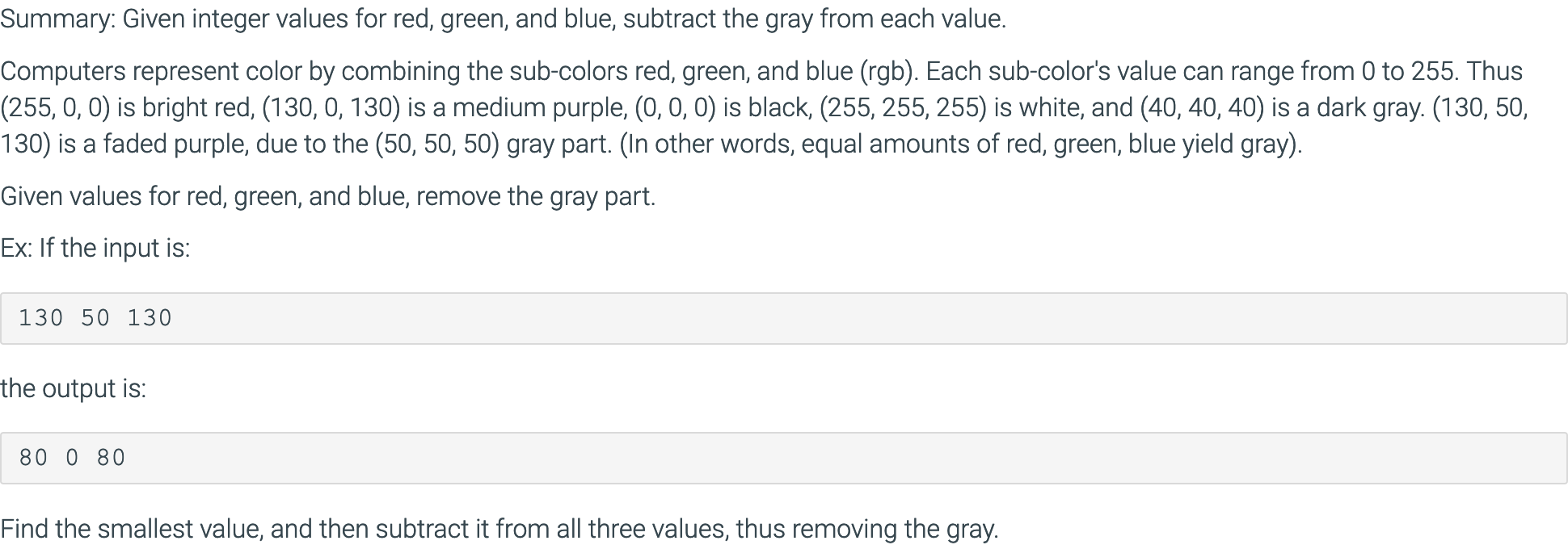 Solved Summary: Given integer values for red, green, and | Chegg.com