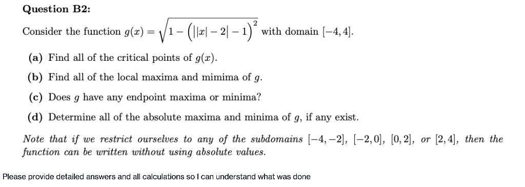 Solved Question B2: Consider the function | Chegg.com
