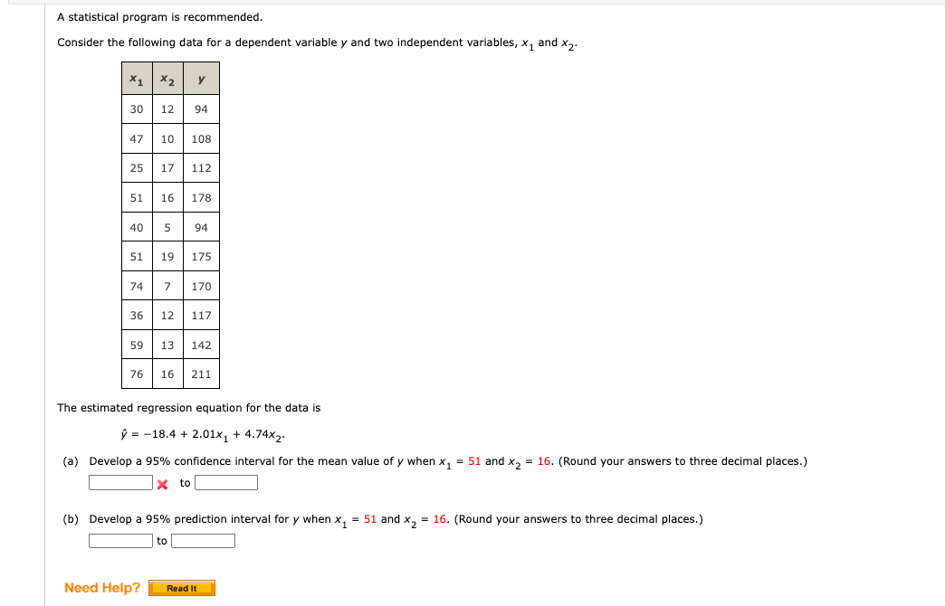 Solved A statistical program is recommended. Consider the | Chegg.com