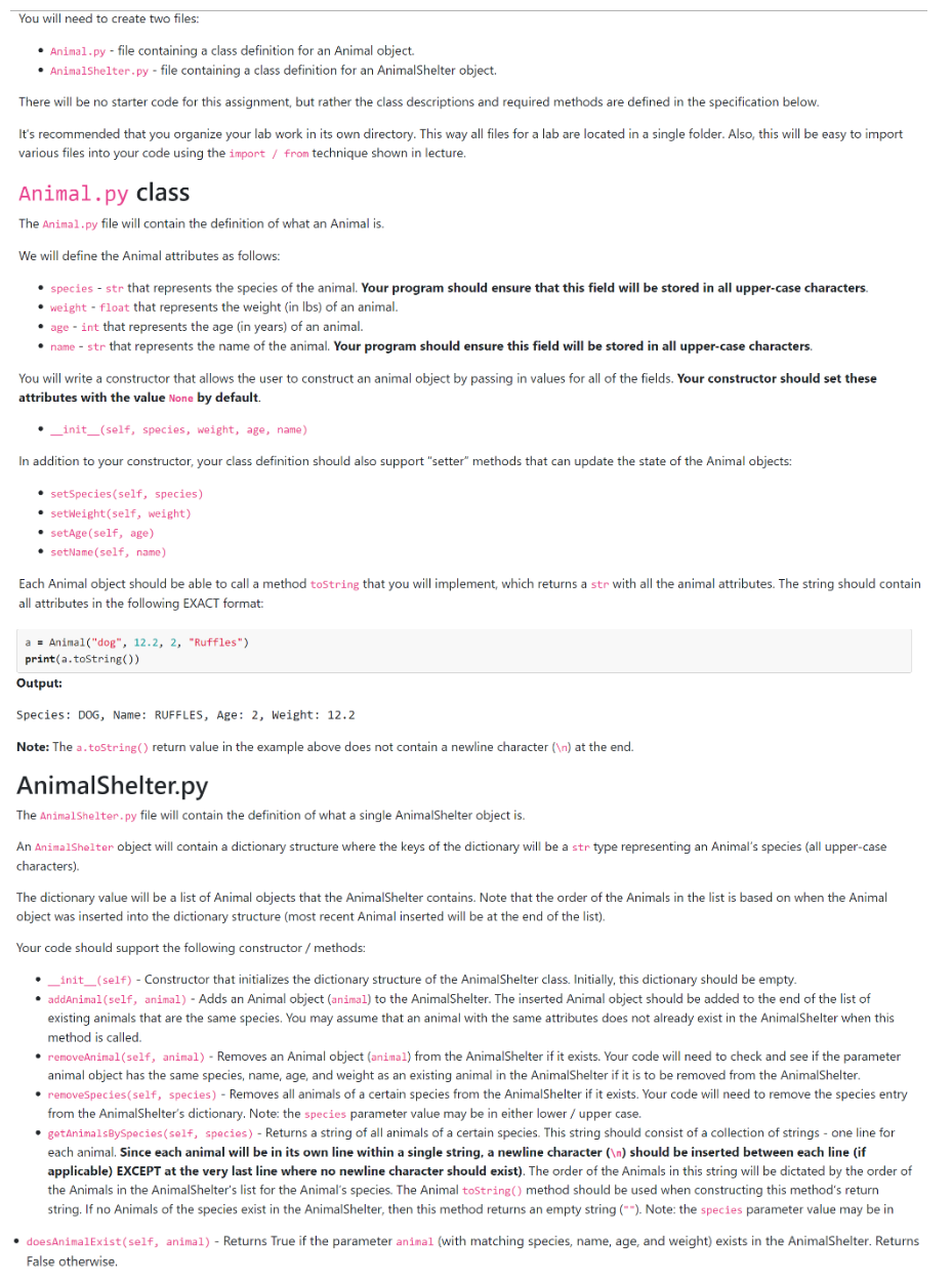 Solved You will need to create two files: - Anima1.py - file | Chegg.com