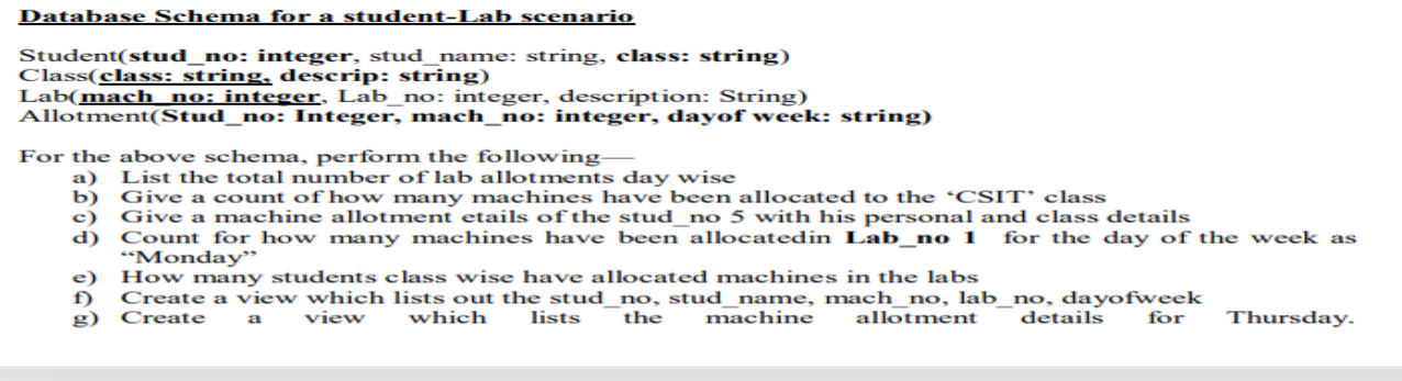 Solved Database Schema for a student-Lab scenario | Chegg.com