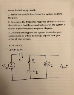 Solved Given the following circuit: 1. derive the transfer | Chegg.com