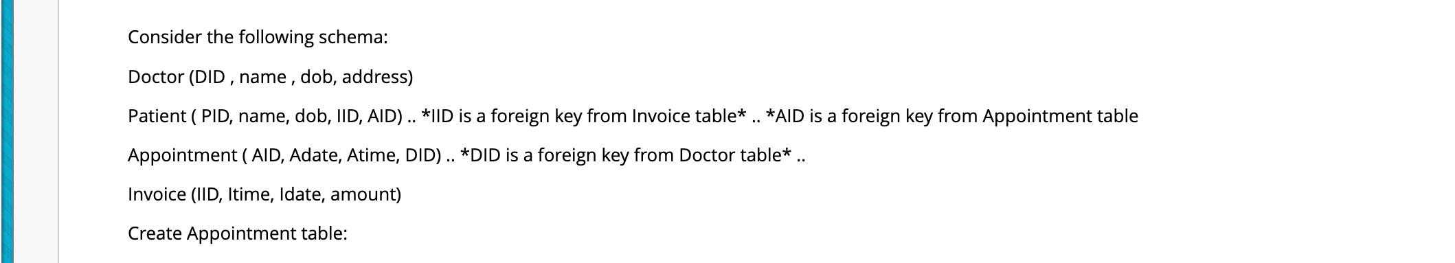 Solved Consider the following schema: Doctor (DID, name, | Chegg.com