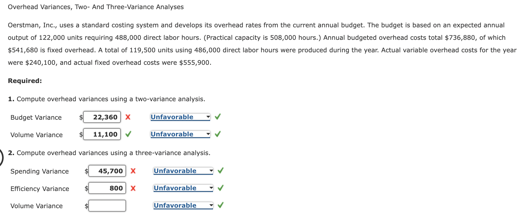 Solved Overhead Variances, Two- ﻿And Three-Variance | Chegg.com