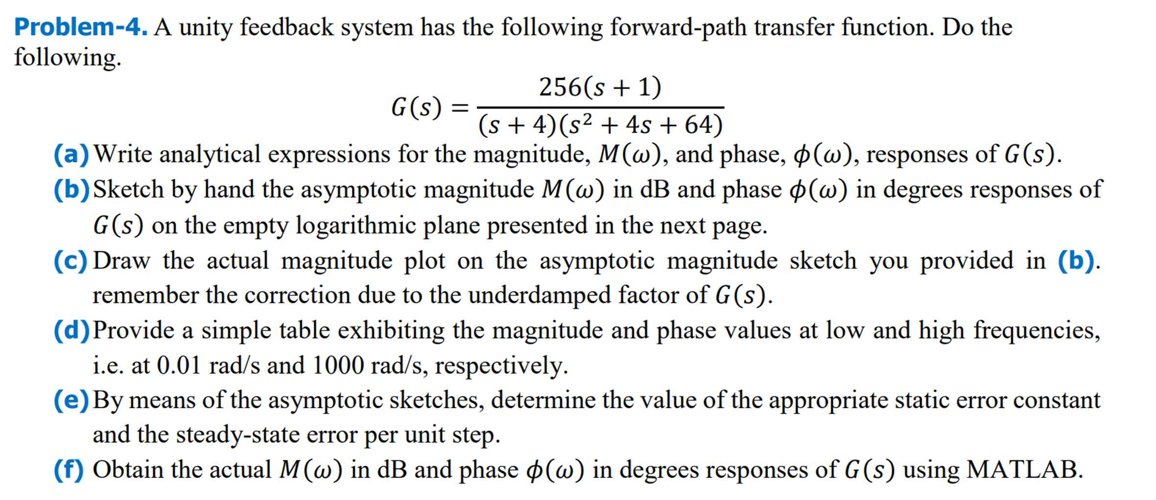 Solved Problem-4. ﻿A unity feedback system has the following | Chegg.com