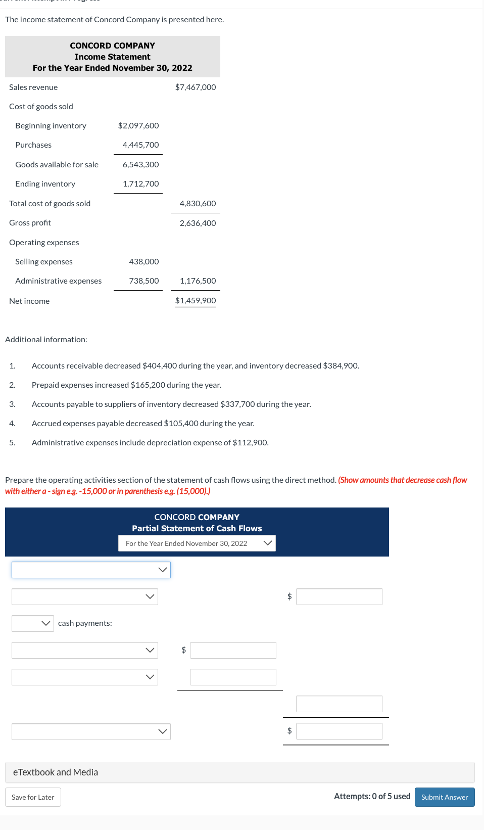Solved The income statement of Concord Company is presented | Chegg.com