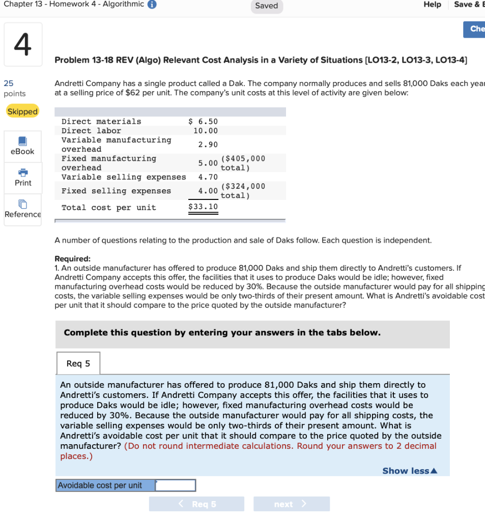 Solved Chapter 13 - Homework 4 - Algorithmic i Saved Help | Chegg.com