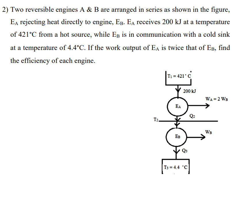 Solved 2) Two reversible engines A & B are arranged in | Chegg.com