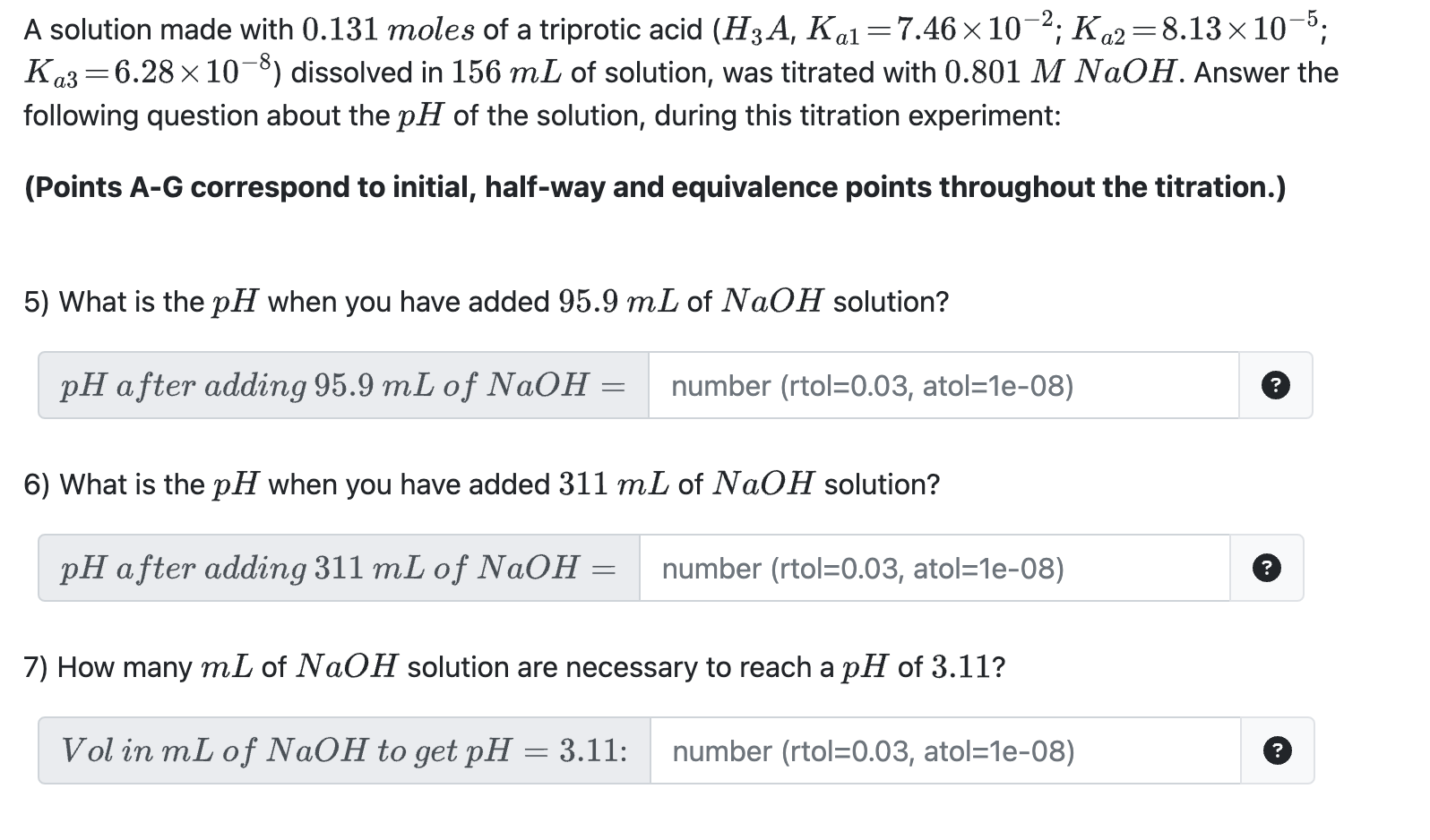 Solved A solution made with 0.131 moles of a triprotic acid | Chegg.com