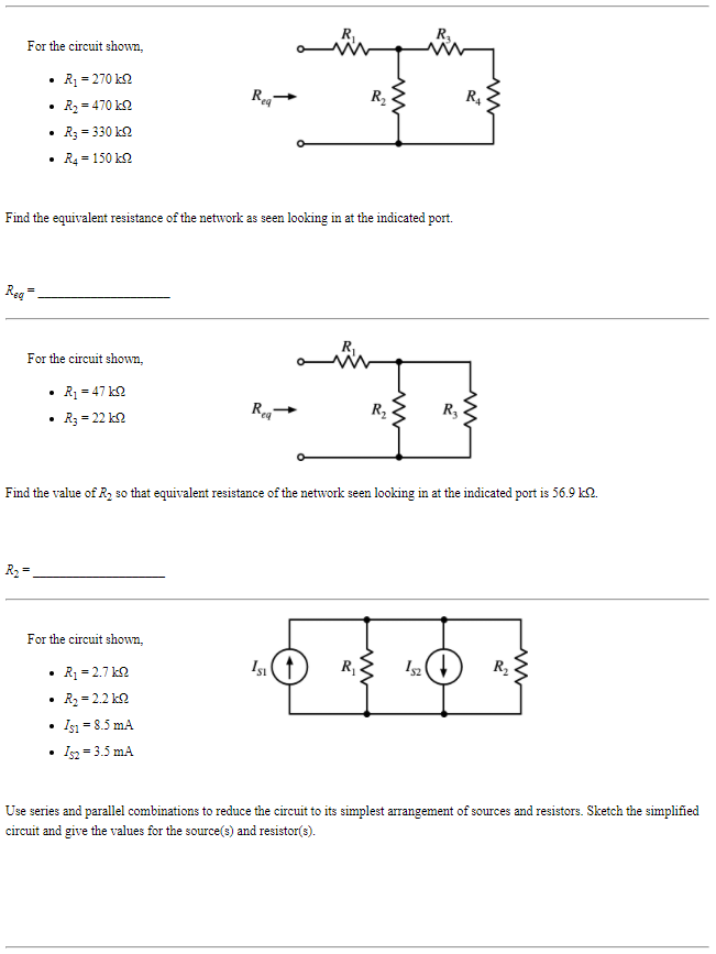 Solved R For the circuit shown, Real R2 } R4 R1 = 270 kq R2 | Chegg.com