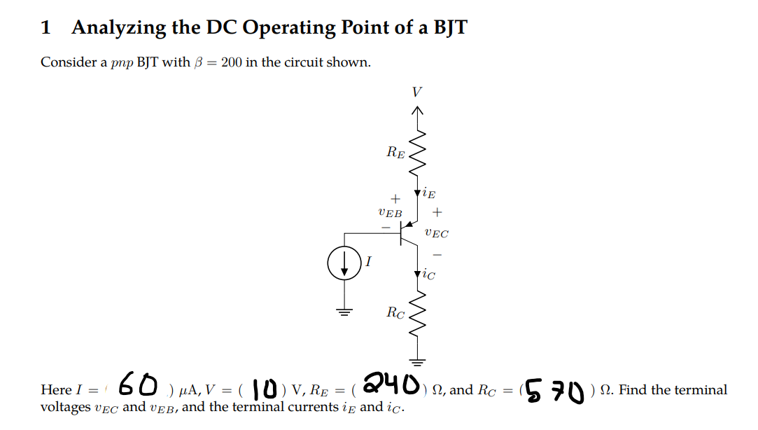 Solved 1 Analyzing the DC Operating Point of a BJT Consider | Chegg.com