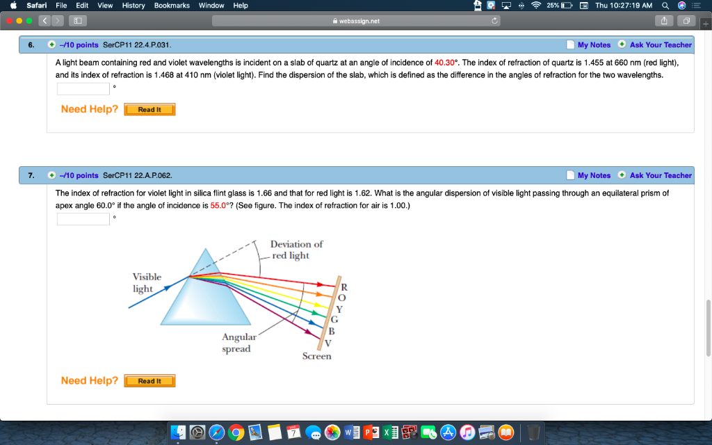 Solved 6. A light beam containing red and violet wavelengths | Chegg.com