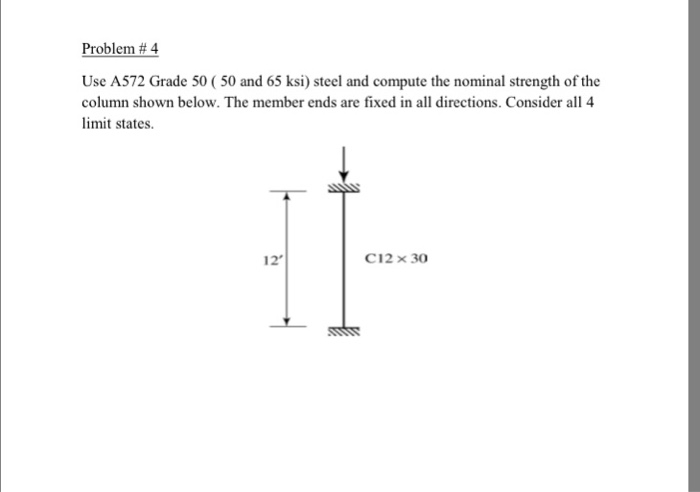Solved Problem # 4 Use A572 Grade 50 (50 and 65 ksi) steel | Chegg.com