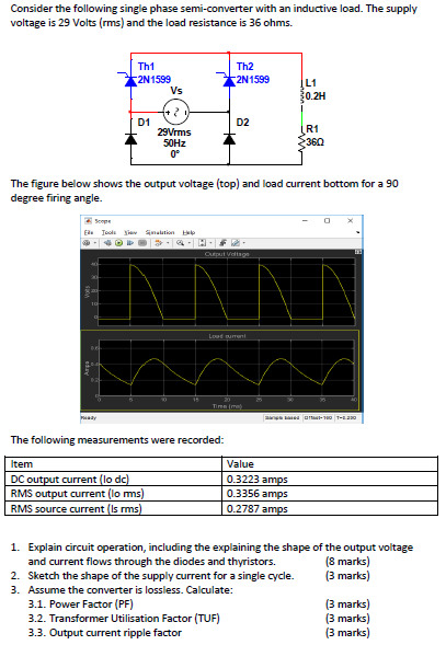 Solved Consider the following single phase semi-converter | Chegg.com