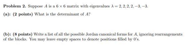 Solved Problem 2. Suppose A is a 6 x 6 matrix with | Chegg.com