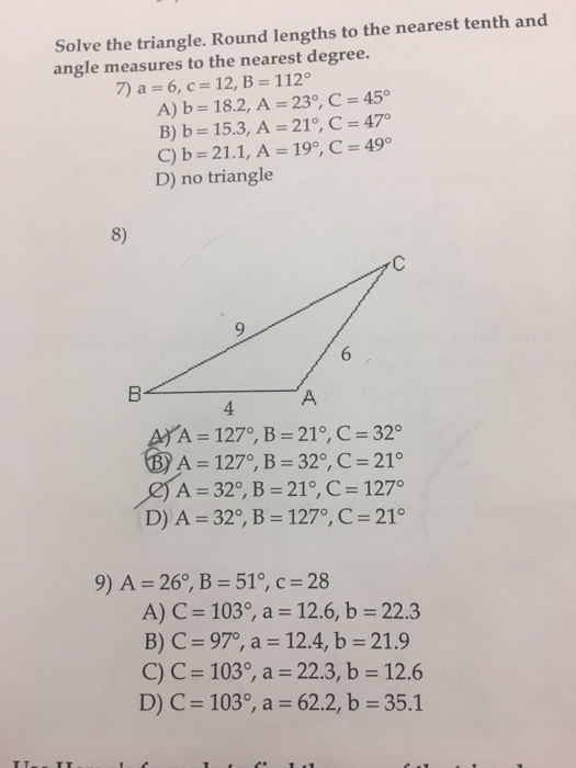 Solved Solve the triangle. Round lengths to the nearest | Chegg.com