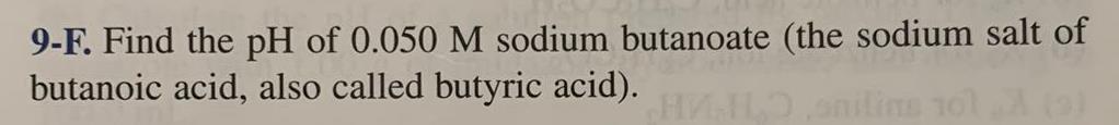 9-F. Find the pH of 0.050M sodium butanoate (the | Chegg.com