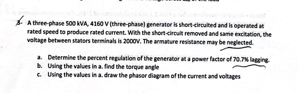 Solved - A three-phase 500kVA,4160 V (three-phase) generator | Chegg.com