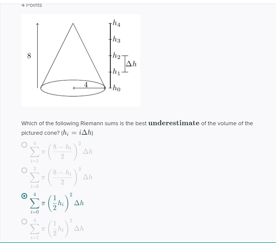 Solved 4 Points 8 Which of the following Riemann sums is the | Chegg.com