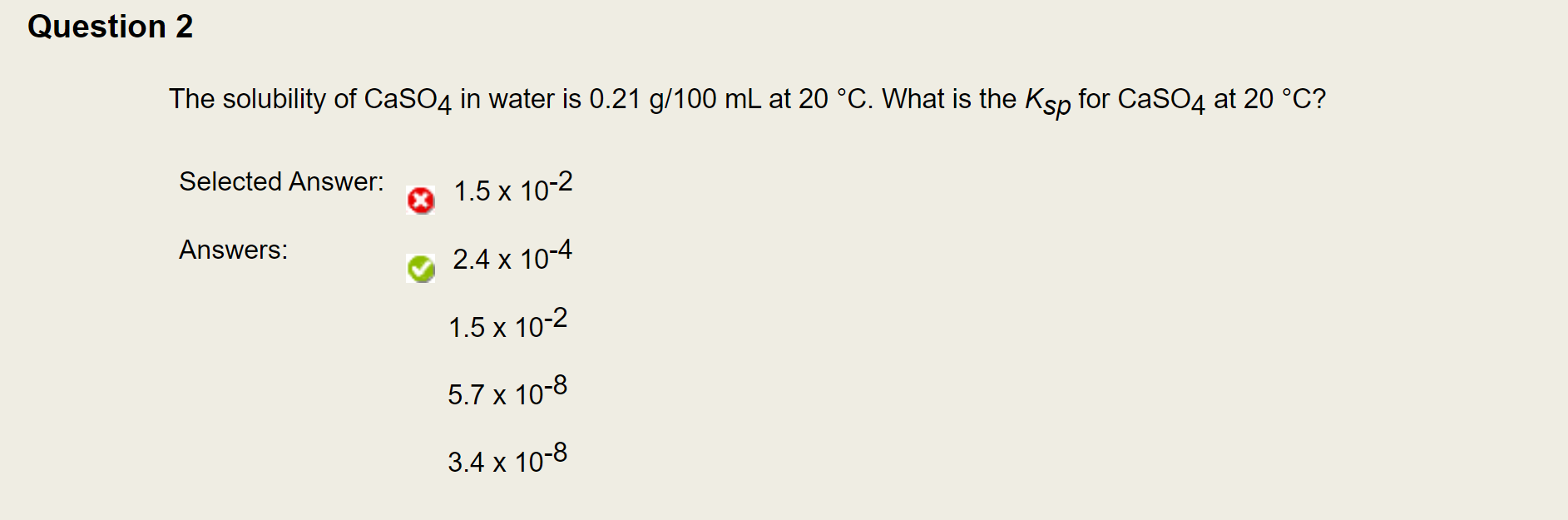 Solved Question 2 The solubility of CaSO4 in water is 0.21 | Chegg.com