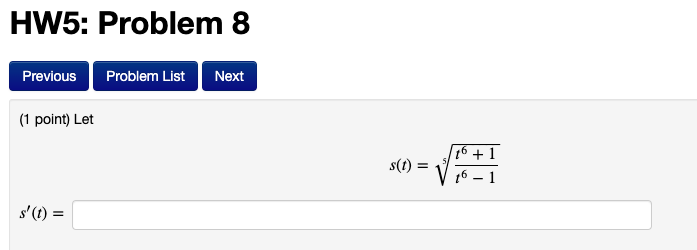 Solved HW5: Problem 8 Previous Problem List Next (1 point) | Chegg.com