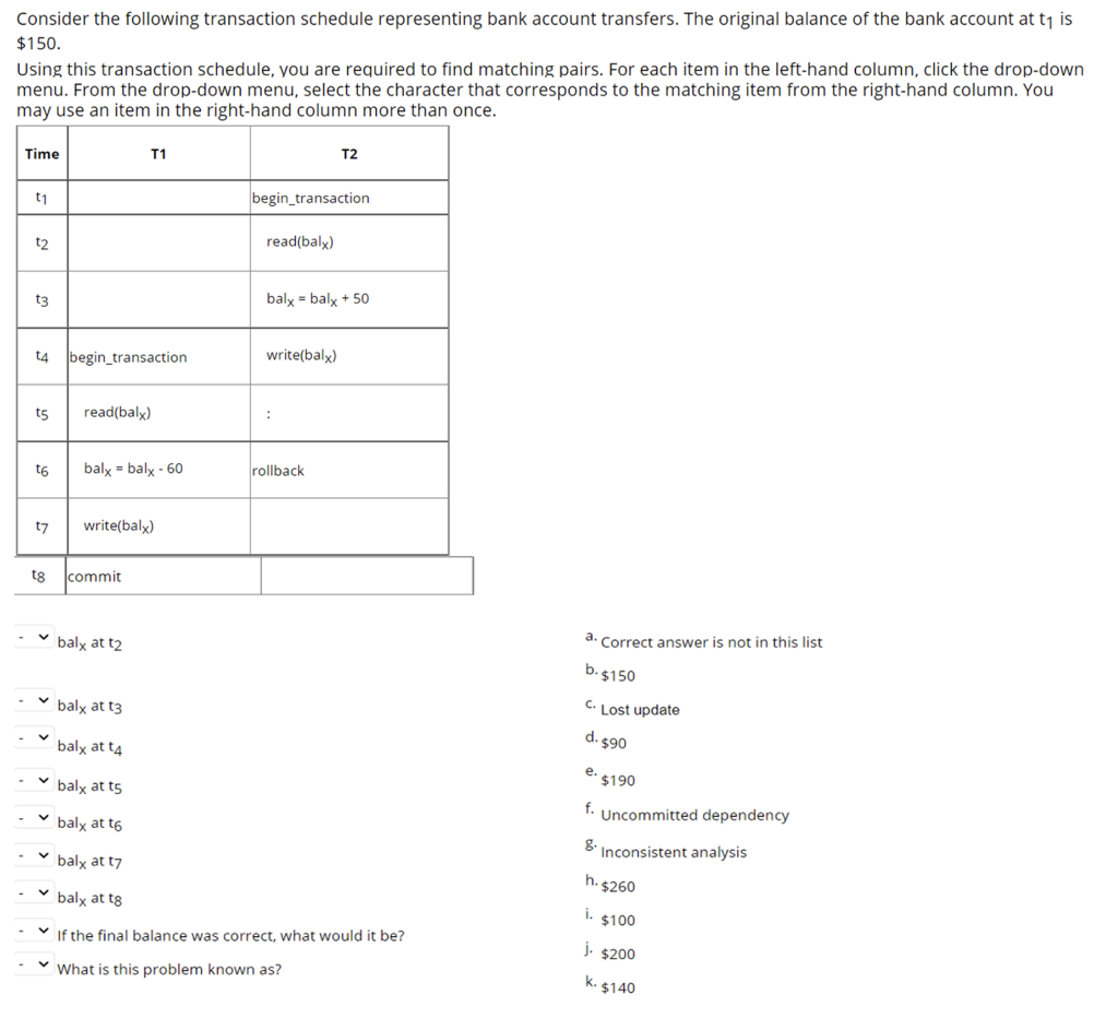 Solved Consider the following transaction schedule | Chegg.com
