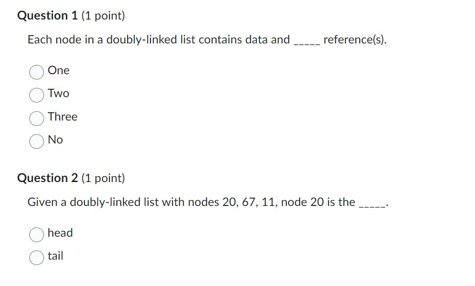 Each node in a doubly-linked list contains data and | Chegg.com