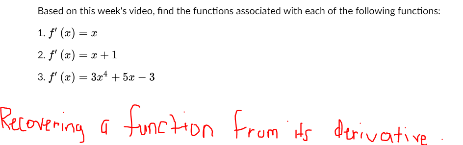 Solved Recovering a function frum its derivative. | Chegg.com
