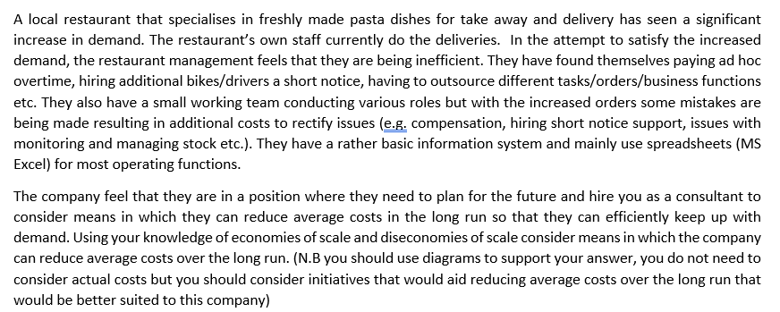 Solved A local restaurant that specialises in freshly made | Chegg.com