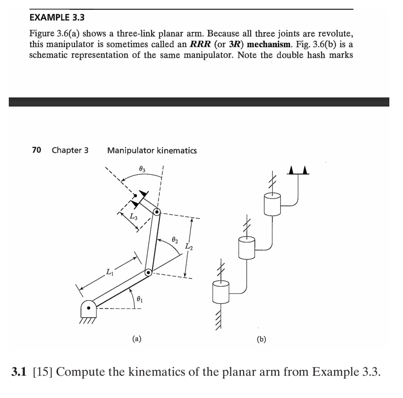 Solved EXAMPLE 3.3Figure 3.6(a) ﻿shows a three-link planar | Chegg.com