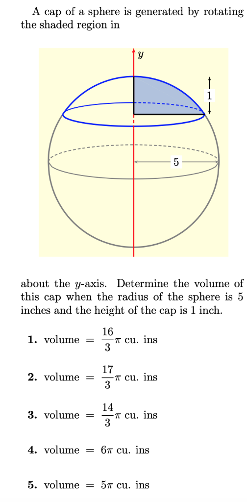 Solved A cap of a sphere is generated by rotating the shaded | Chegg.com