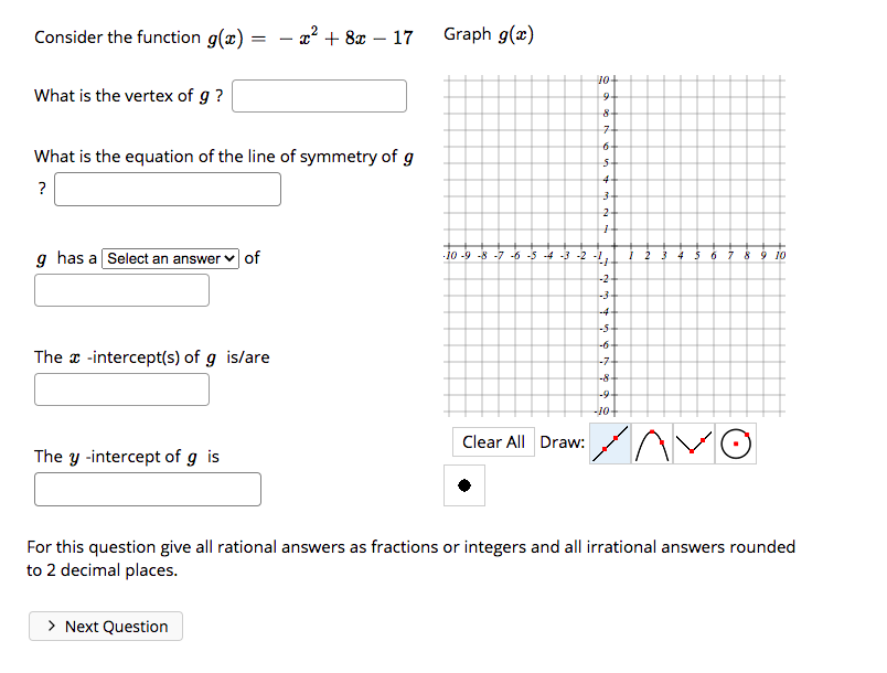 Solved Consider the function g(x) = ? + 8.0 - 17 Graph g(2) | Chegg.com