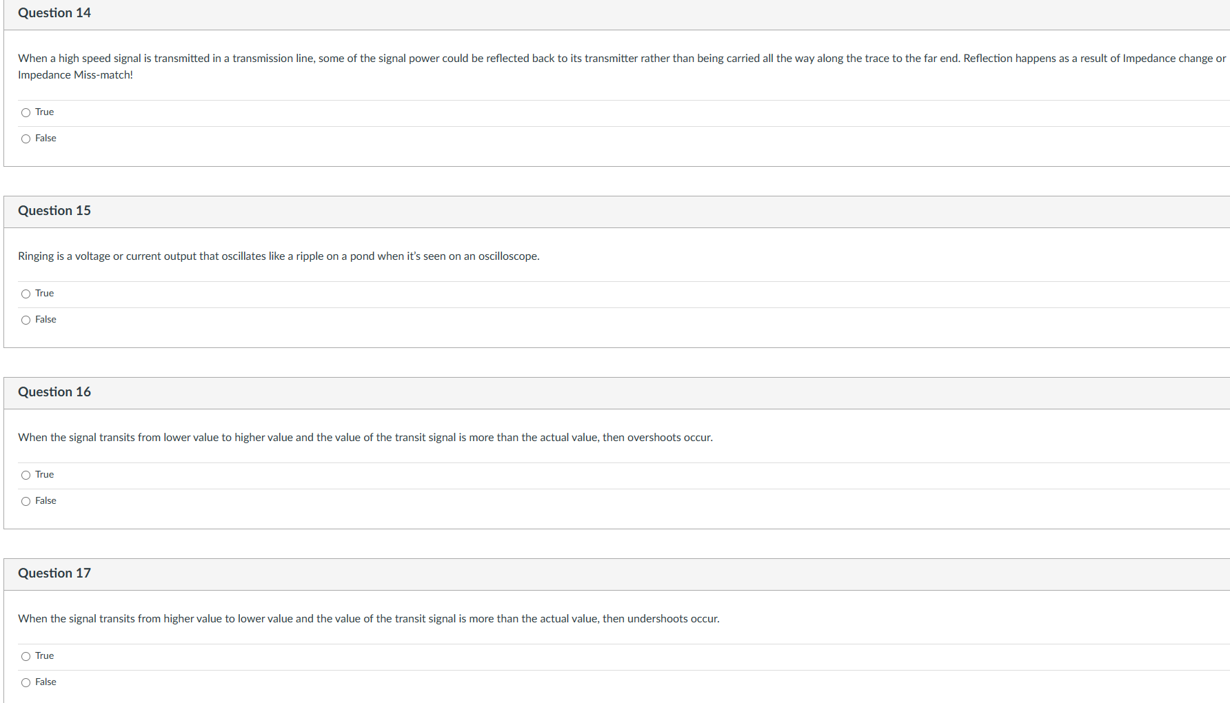 Solved Impedance Miss-match! True False Question 15 Ringing | Chegg.com