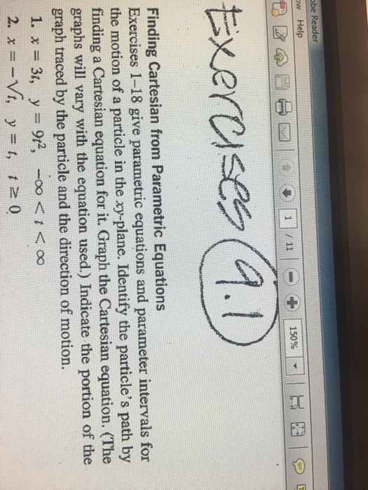 Solved Finding Cartesian From Parametric Equations