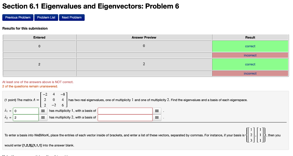 Solved Section 6.1 Eigenvalues and Eigenvectors: Problem 6 | Chegg.com