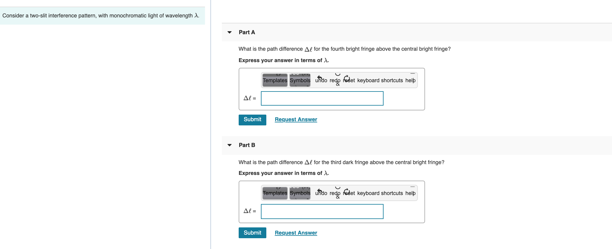 Solved Consider a two-slit interference pattern, with | Chegg.com