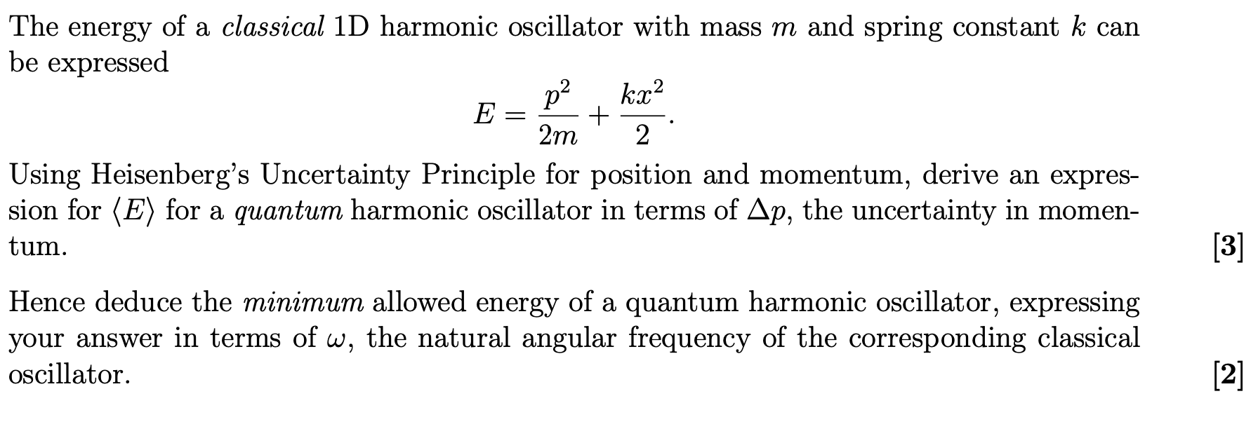 Solved = The energy of a classical 1D harmonic oscillator | Chegg.com