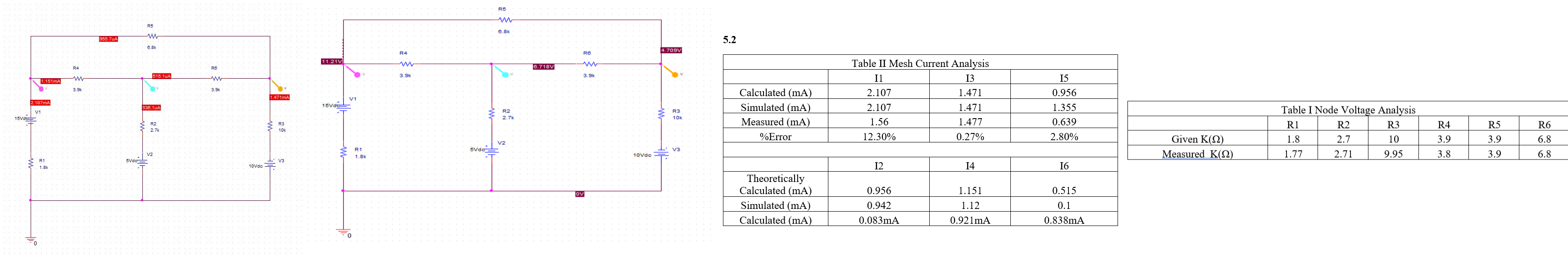 Solved 5.2Table II Mesh Current Analysis I1 ﻿I I5 | Chegg.com