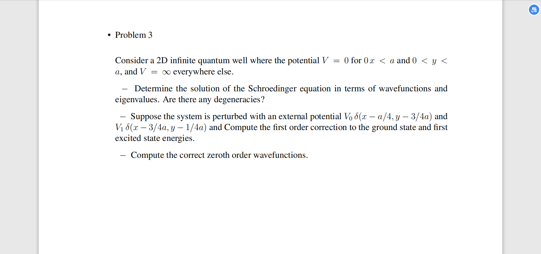 Solved • Problem 3 Consider a 2D infinite quantum well where | Chegg.com