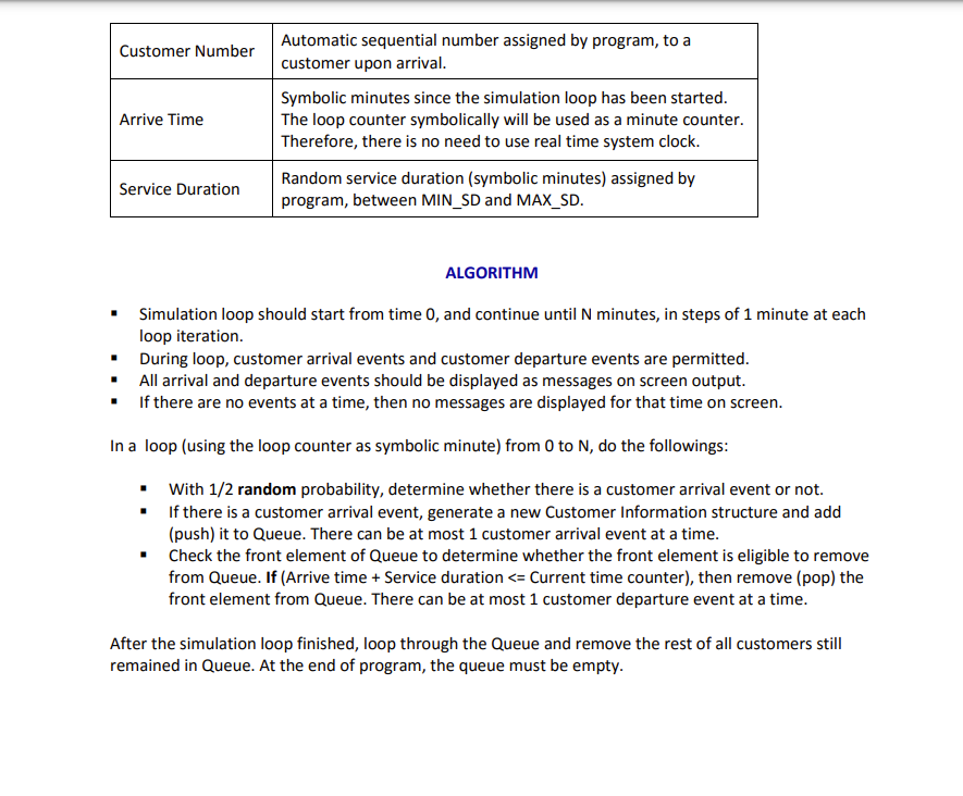 Solved QUEUE SIMULATION Write a C++ program to simulate a | Chegg.com