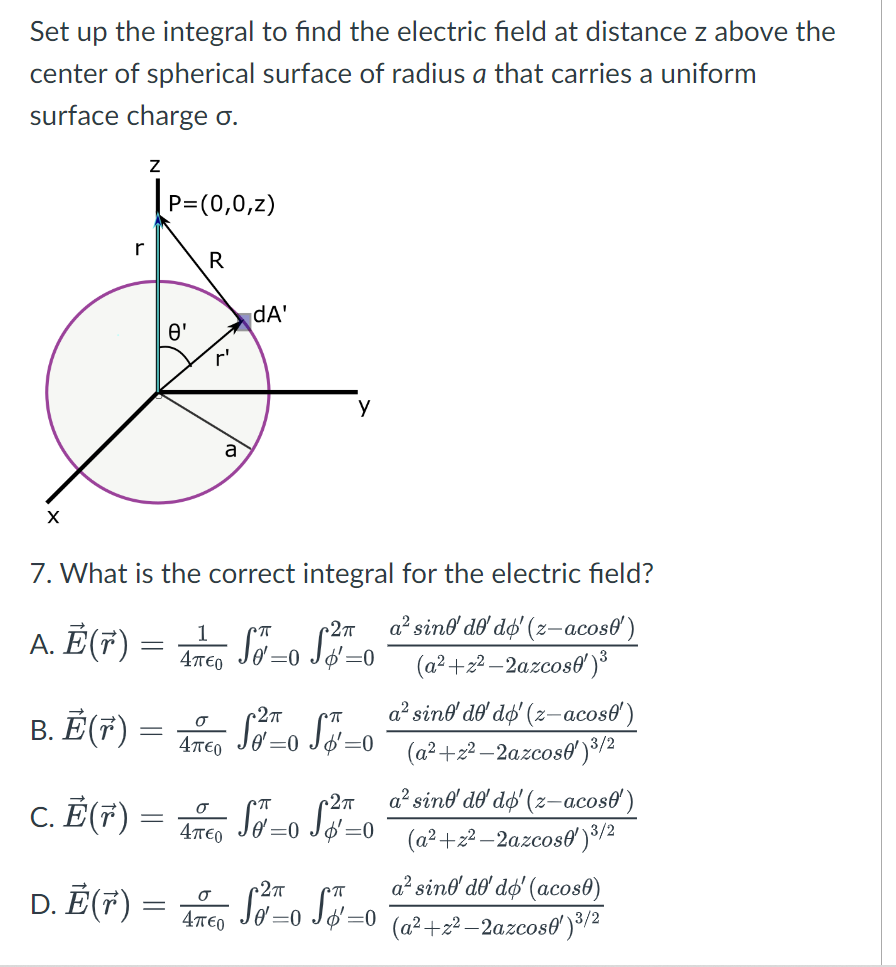 Set up the integral to find the electric field at | Chegg.com