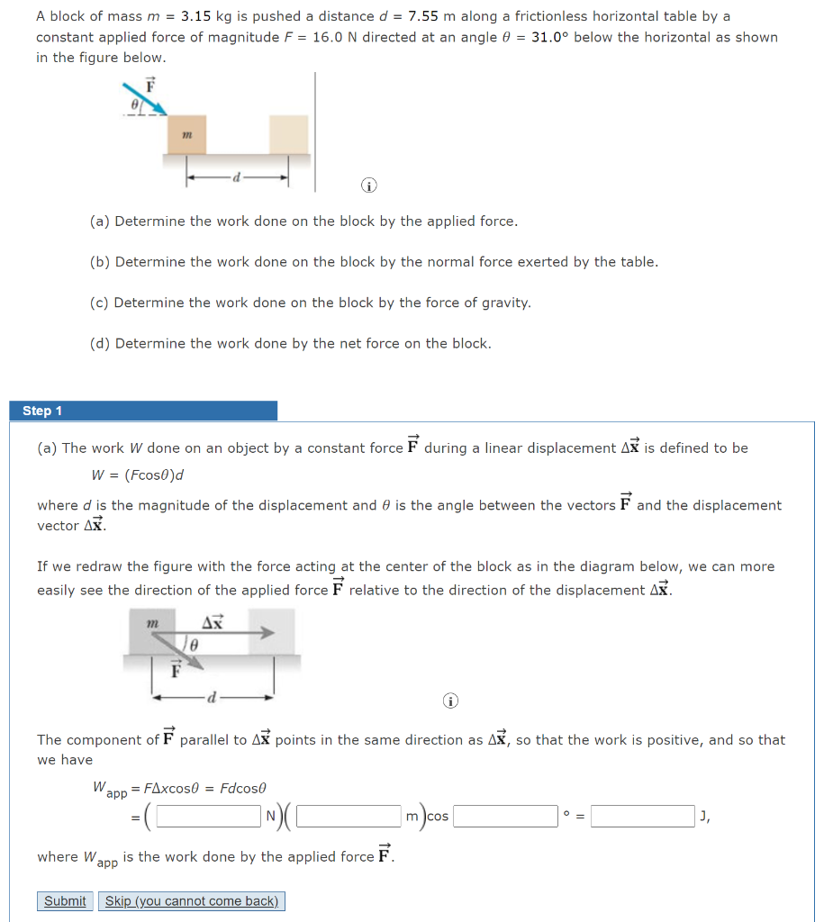 Solved A block of mass m = 3.15 kg is pushed a distance d = | Chegg.com