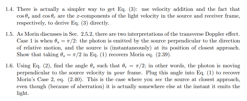 Solved Part 1: Relativistic Doppler Effect and Aberration | Chegg.com