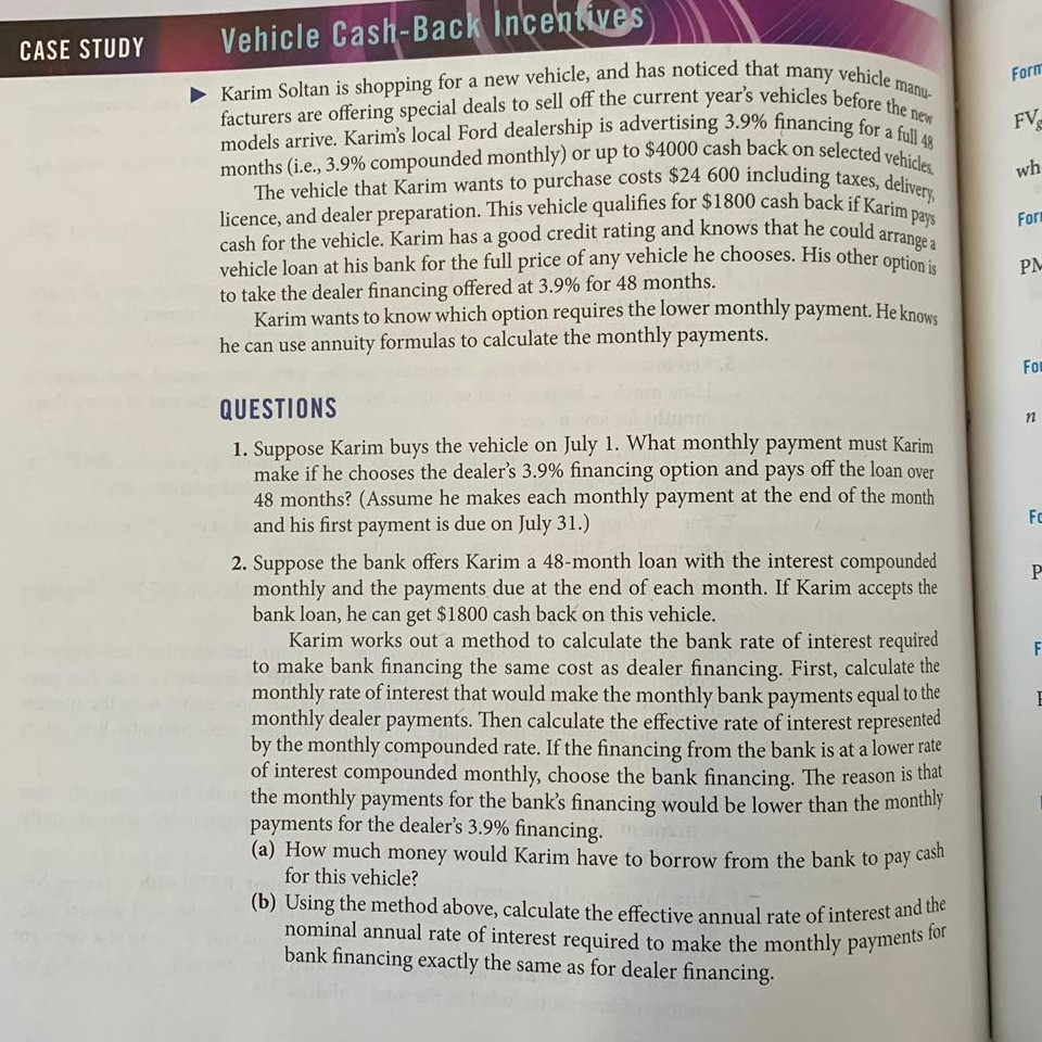 Solved CASE STUDY Vehicle Cash-Back Incentives facturers are | Chegg.com