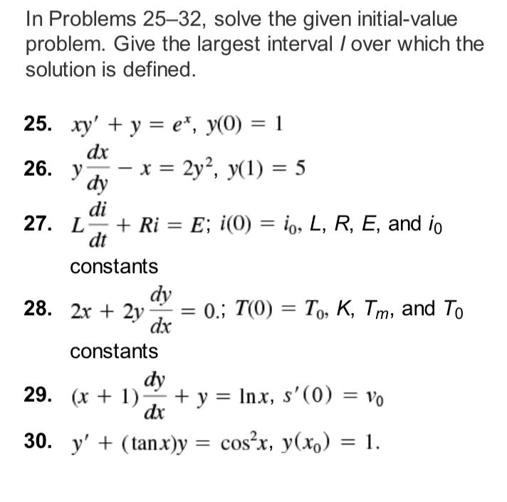 Solved In Problems 25-32, solve the given initial-value | Chegg.com