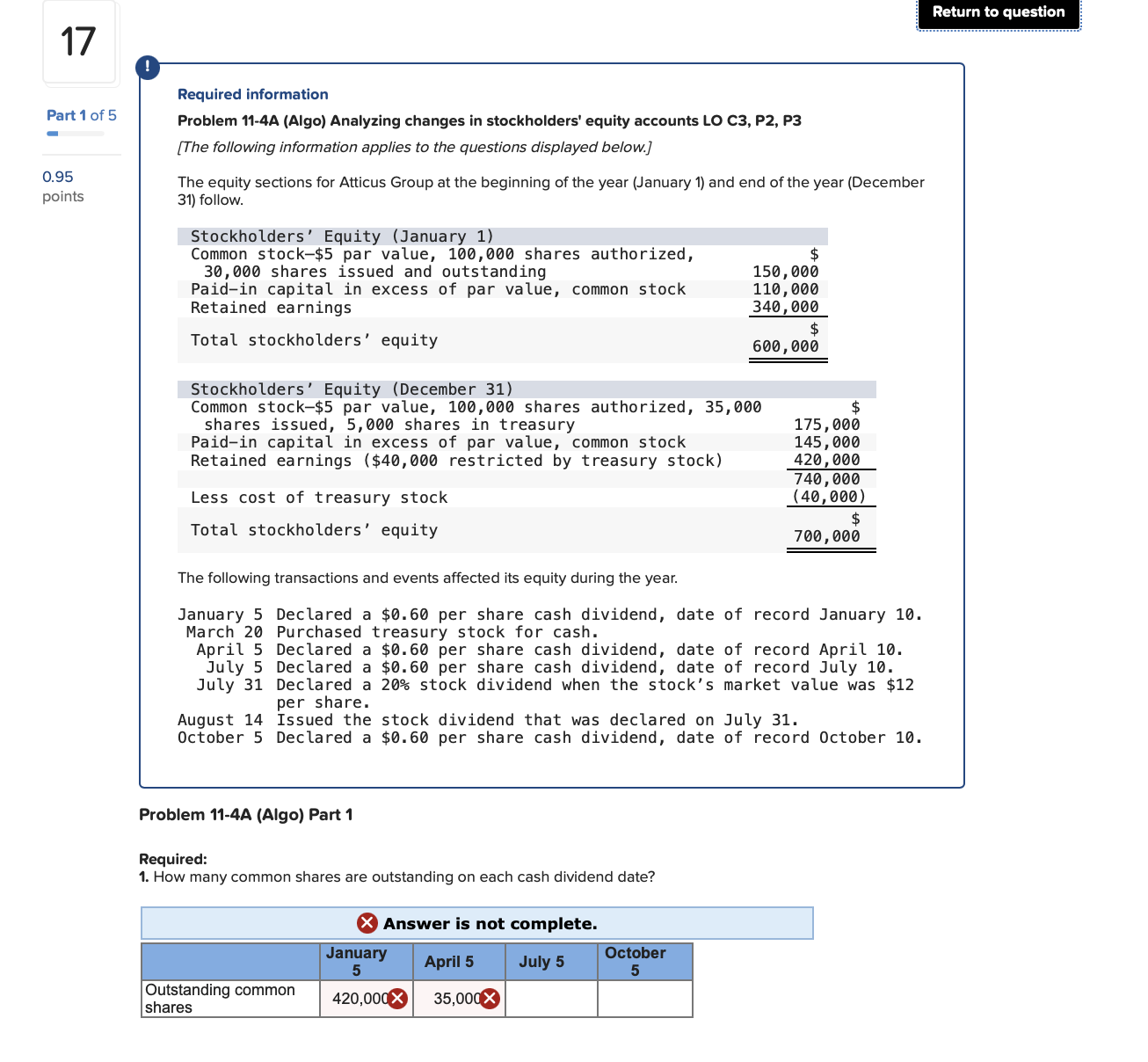 Solved 1. ﻿How many common shares are outstanding on each | Chegg.com