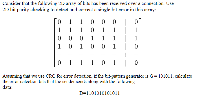 Solved Consider that the following 2D array of bits has been | Chegg.com