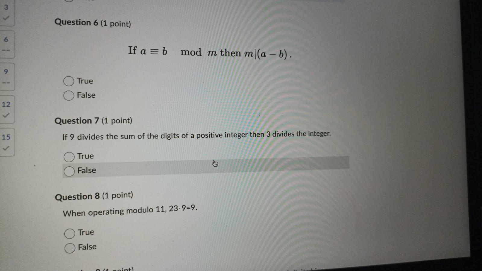 Solved If a≡bmodm then m∣(a−b) True False Question 7 (1 | Chegg.com